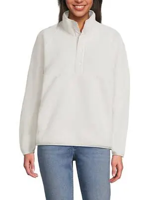 LANDS' END Fleece Snap Neck Pullover - Ivory Latte