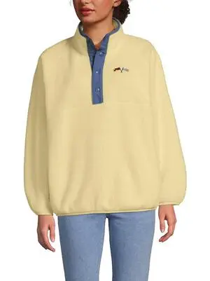 LANDS' END Fleece Snap Neck Pullover - Pale Yellow