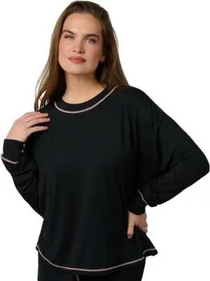 WeWoreWhat Boxy Long Sleeve Tee - Blk/bublegm Pnk