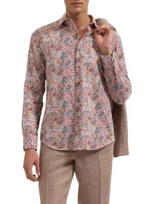 Bugatchi Julian Shaped Fit Paisley Cotton Button-up Shirt - Sienna