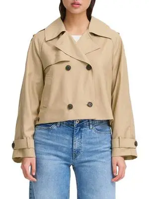 ICHI Cropped Trench Coat - Cornstalk