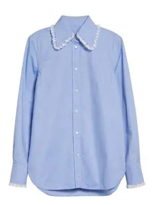 Valentino Garavani Lace Trim Cotton Oxford Shirt - Blue