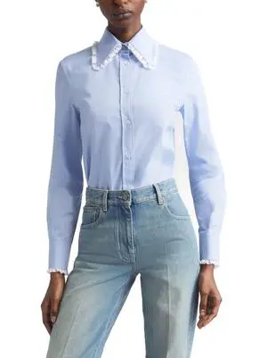 Valentino Garavani Lace Trim Cotton Oxford Shirt - Blue