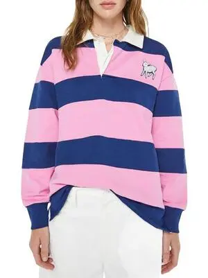 MOTHER Cotton Rugby Polo - Estate Blue And Begonia Pink