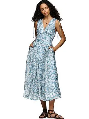 Astr The Label Emmery V-neck Midi Dress - Blue Floral