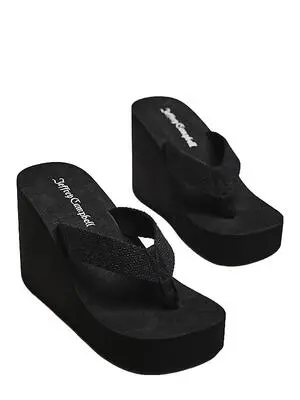 Jeffrey Campbell Astria Wedge Thong Sandals - Black