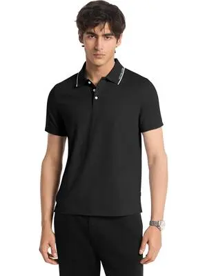 Michael Kors Logo Trim Cotton Jersey Polo Shirt In - Size S By Black