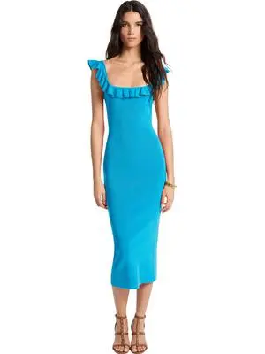 Michael Kors MICHAEL Michael Kors Ruffled Stretch Viscose Midi Dress Blue