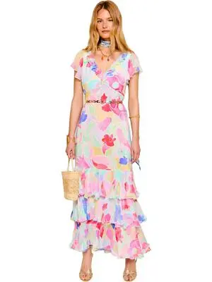 Rixo Amelle Abstract Tulip Silk Midi Dress - Multi