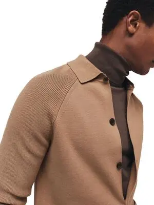 REISS Knitted Shirt With Patch Pockets - Camel Brown