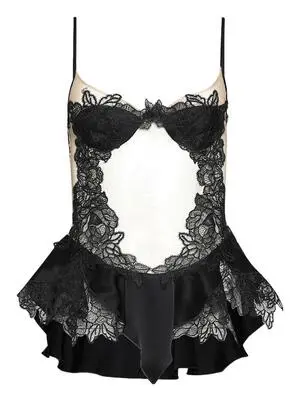David Koma Lace Peplum Lingerie Top - Black