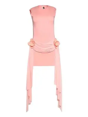 David Koma Drape Overlay & Flower Embroidered Detail Sleeveless Dress - Pink