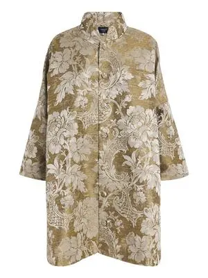 Eskandar Jacquard Stand-collar Coat - Neutral
