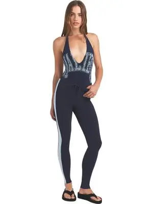 SKIMS Cotton Jersey Deep Plunge Halter Bodysuit - Navy Malibu