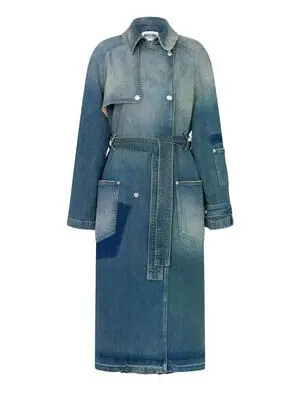 Moschino Belted Denim-patchwork Trench Coat - Blue