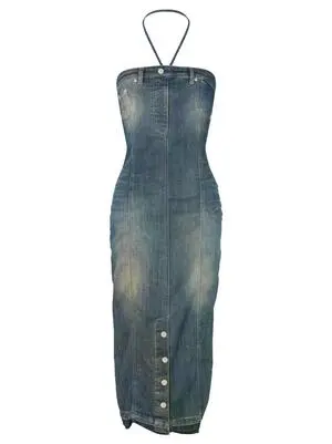 Moschino Halterneck Denim Midi Dress - Blue