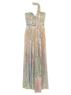Elie Saab Sequin Tassel Maxi Dress - Neutrals