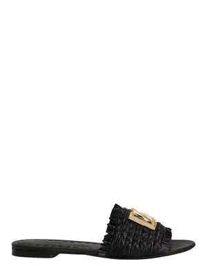Dolce & Gabbana Woven Raffia Slippers With Fringe - Black