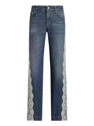 Dolce & Gabbana Lace Detail Denim Jeans - Blue