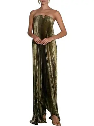 L'IDEE Strapless Pleated Maxi Dress - Gold
