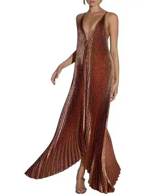 L'IDEE Pleated Maxi Dress - Brown