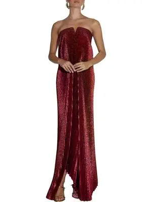 L'IDEE Pleated Strapless Maxi Dress - Red