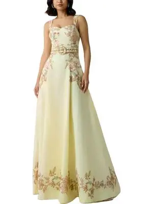 Hemant & Nandita Floral-print Belted Maxi Dress - Neutrals