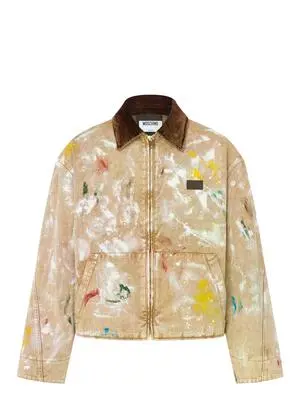 Moschino Paint-splatter Jacket With Corduroy Collar - Neutrals