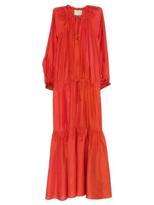 Momoni Viento Ruffled Drawstring Maxi Dress Red