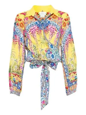 Camilla Floral Print Wrap Shirt - Yellow