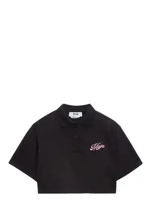 MSGM Logo Crop Polo Top - Black