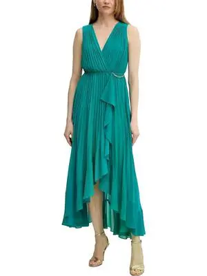 MORGAN Pleated V-neck Midi Dress - Green