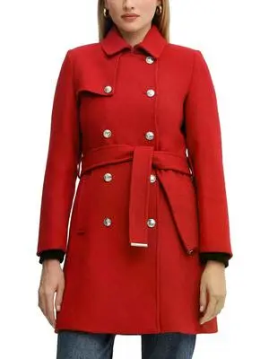 MORGAN Belted Double-breasted Coat - Red