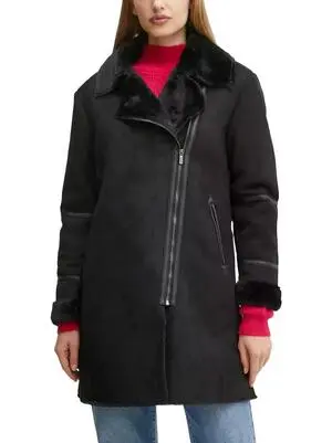 MORGAN Faux-fur Trimmed Coat - Black