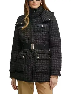 MORGAN Houndstooth Belted Jacket - Black