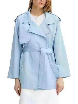 MORGAN Belted Asymmetric Coat - Blue