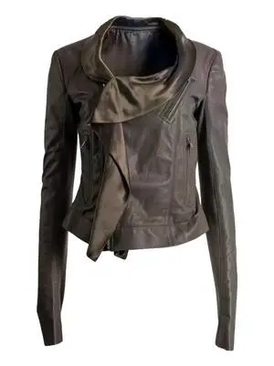 Rick Owens Draped-detail Zip-up Leather Jacket - Brown