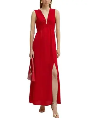 MORGAN V-neck Side-slit Maxi Dress - Red