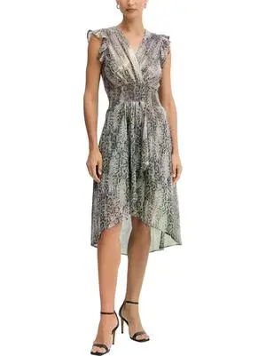 MORGAN Ruffled Reptile-print Midi Dress - Grey