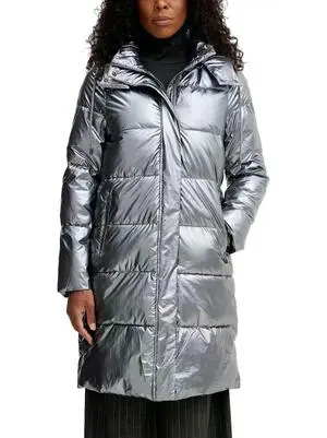 MORGAN Quilted Hooded Coat - Silver