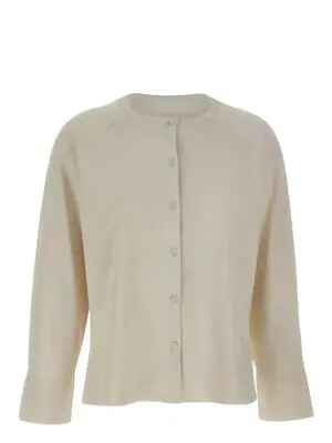ELENA MIRO` Ribbed Trims Buttoned Cardigan Neutrals