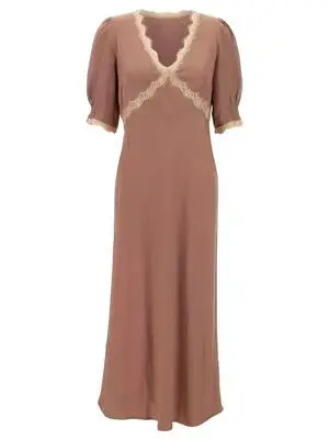 Rixo Lace-trim Balloon-sleeve Midi Dress - Pink