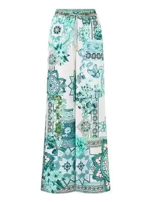 Camilla Floral Print Drawstring Pants - White