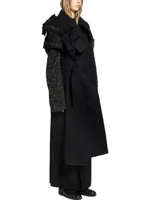 Yohji Yamamoto Double-layered Belted Wool Coat - Black