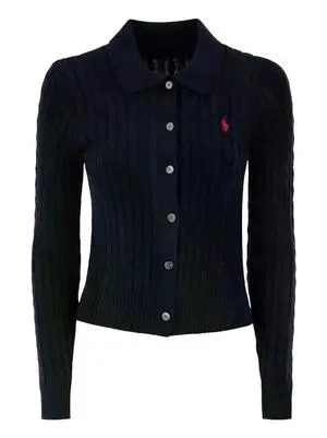 Polo Ralph Lauren Logo-embroidered Cable-knit Cardigan - Blue