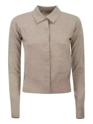 Max Mara Shirt Collar Cropped Wool Cardigan - Neutrals