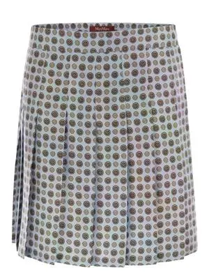 Max Mara Pleated Patterned Madison Silk Skirt - Blue