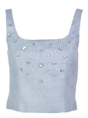 Marella Embellished Crop Top - Blue