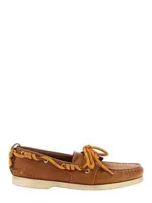 GOLDEN GOOSE Laced Leather Boat Shoes - Brown