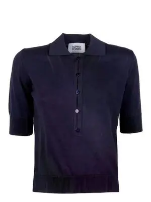 Alpha Studio Polo-collar Top - Blue